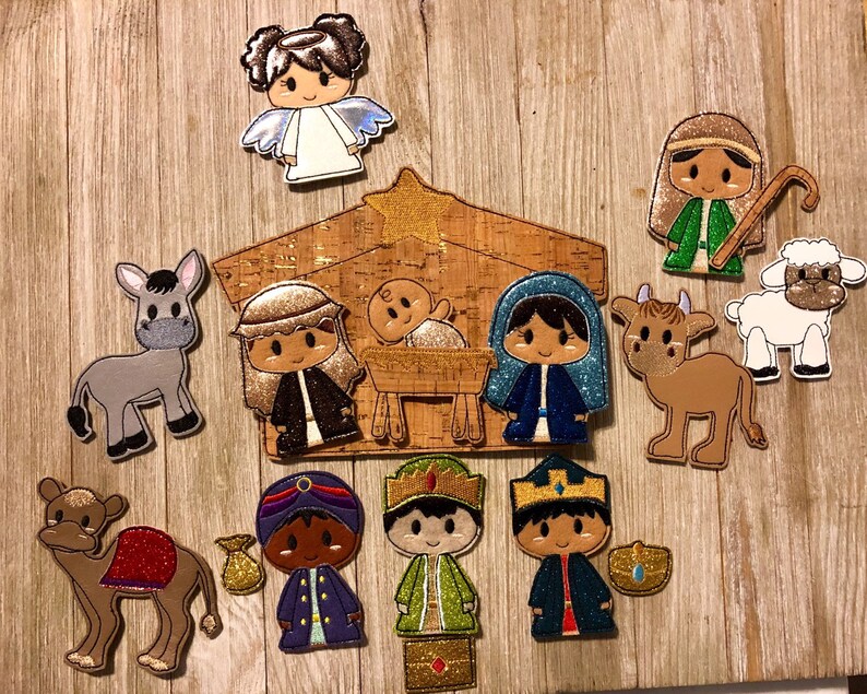 Sparkly Nativity Finger Puppet Set Darker Complexions, Christmas Gift ...