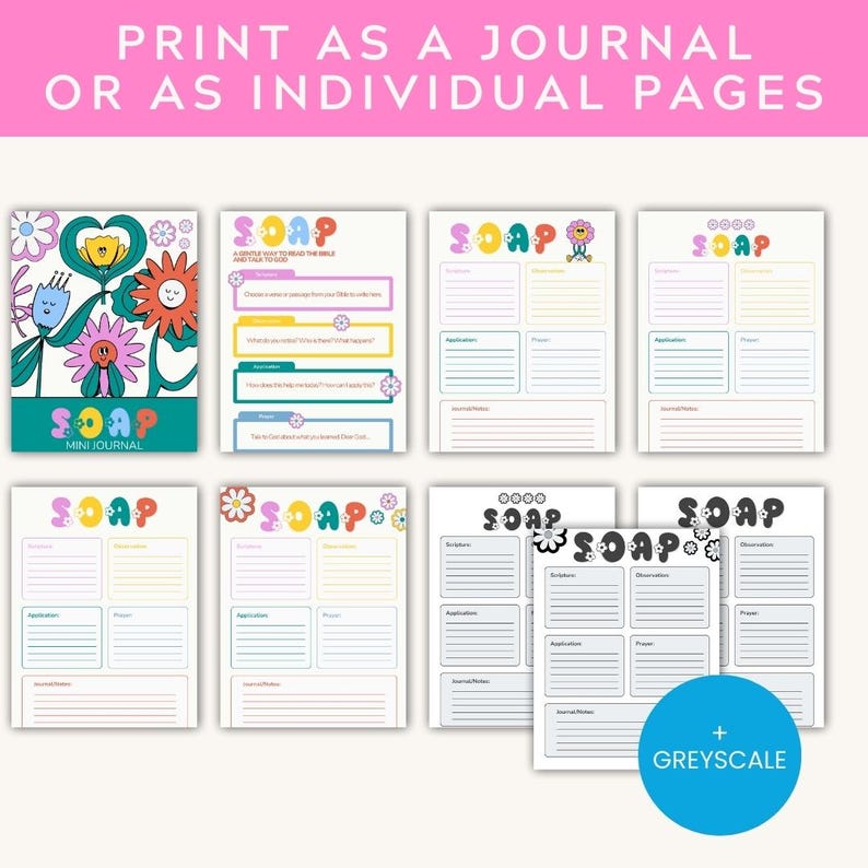 Kids Bible Study Journal Printable – SOAP Worksheet Template (flower ...