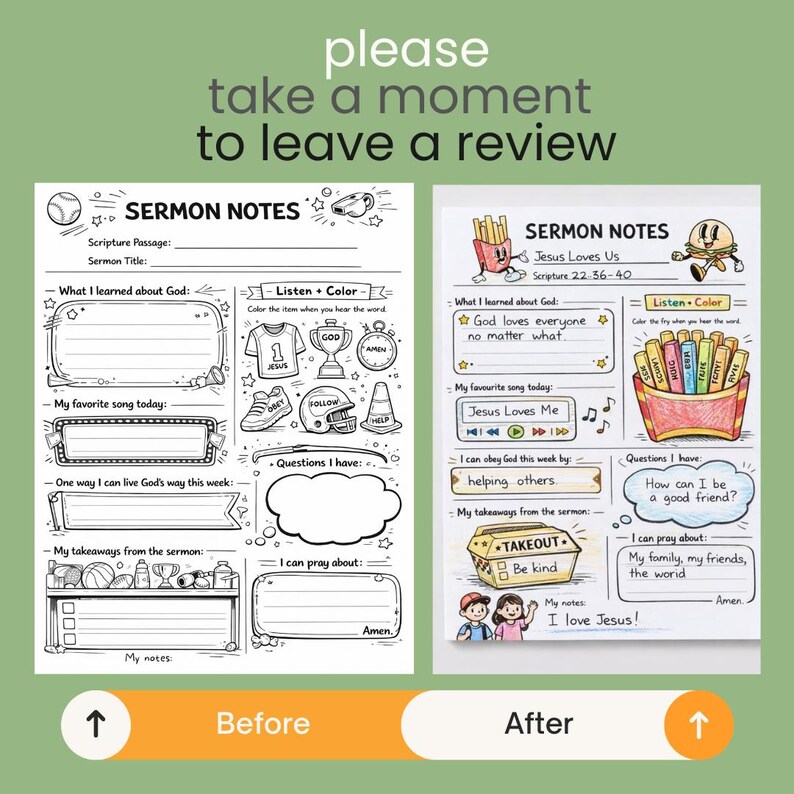 Kids Church Worksheet | Bible Study Notes Template | Printable Sermon ...