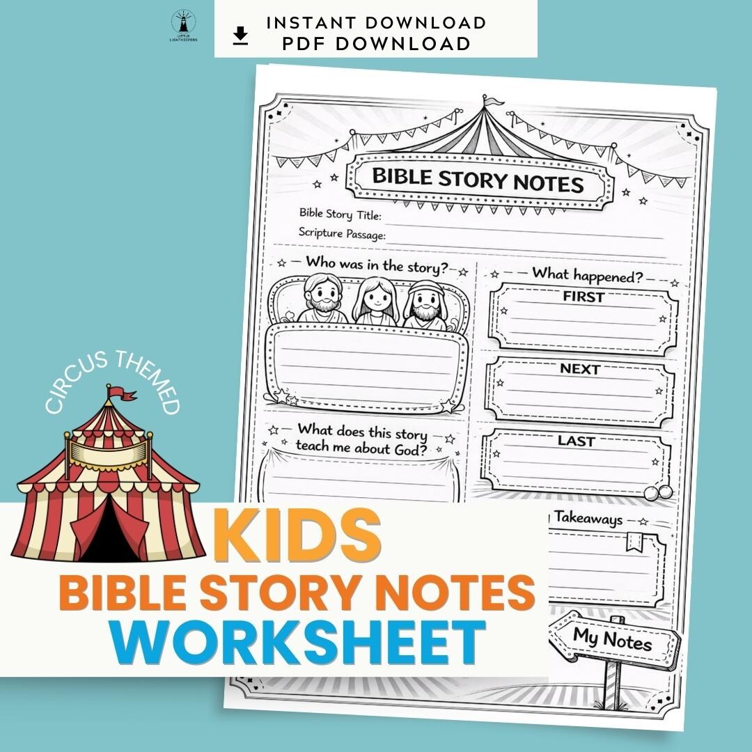 Kids Bible Story Notes Worksheet | Circus Themed Sermon Activity ...