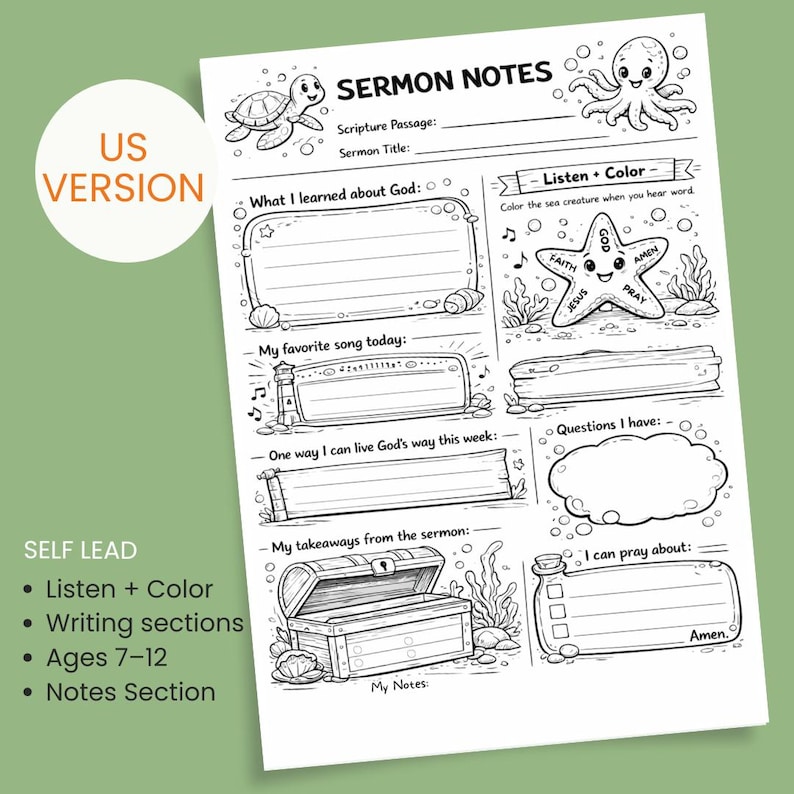 Bible Study Notes Template for Kids | Church Sermon Notes Worksheet ...