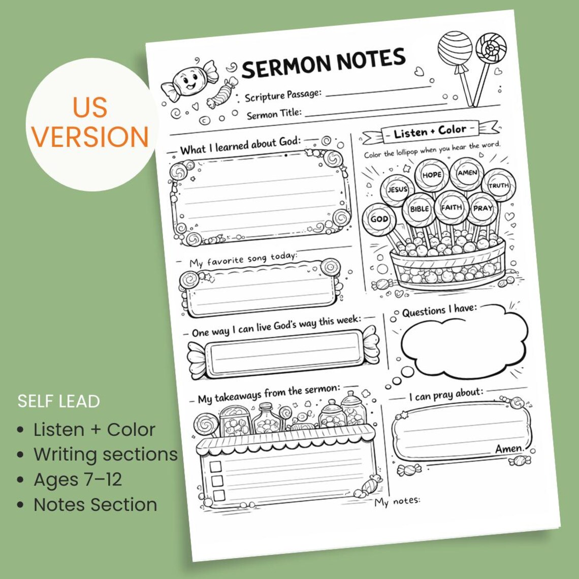 Kids Church Notes Worksheet | Bible Study Notes Template | Printable ...