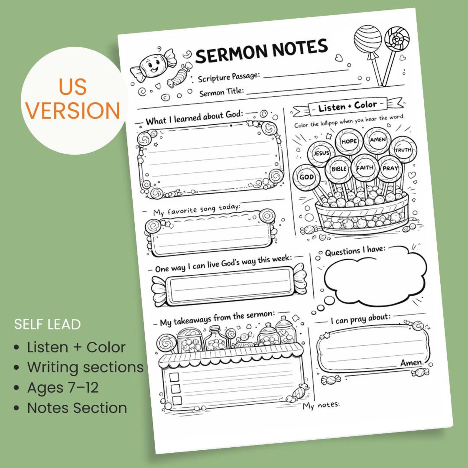 Kids Church Notes Worksheet | Bible Study Notes Template | Printable ...