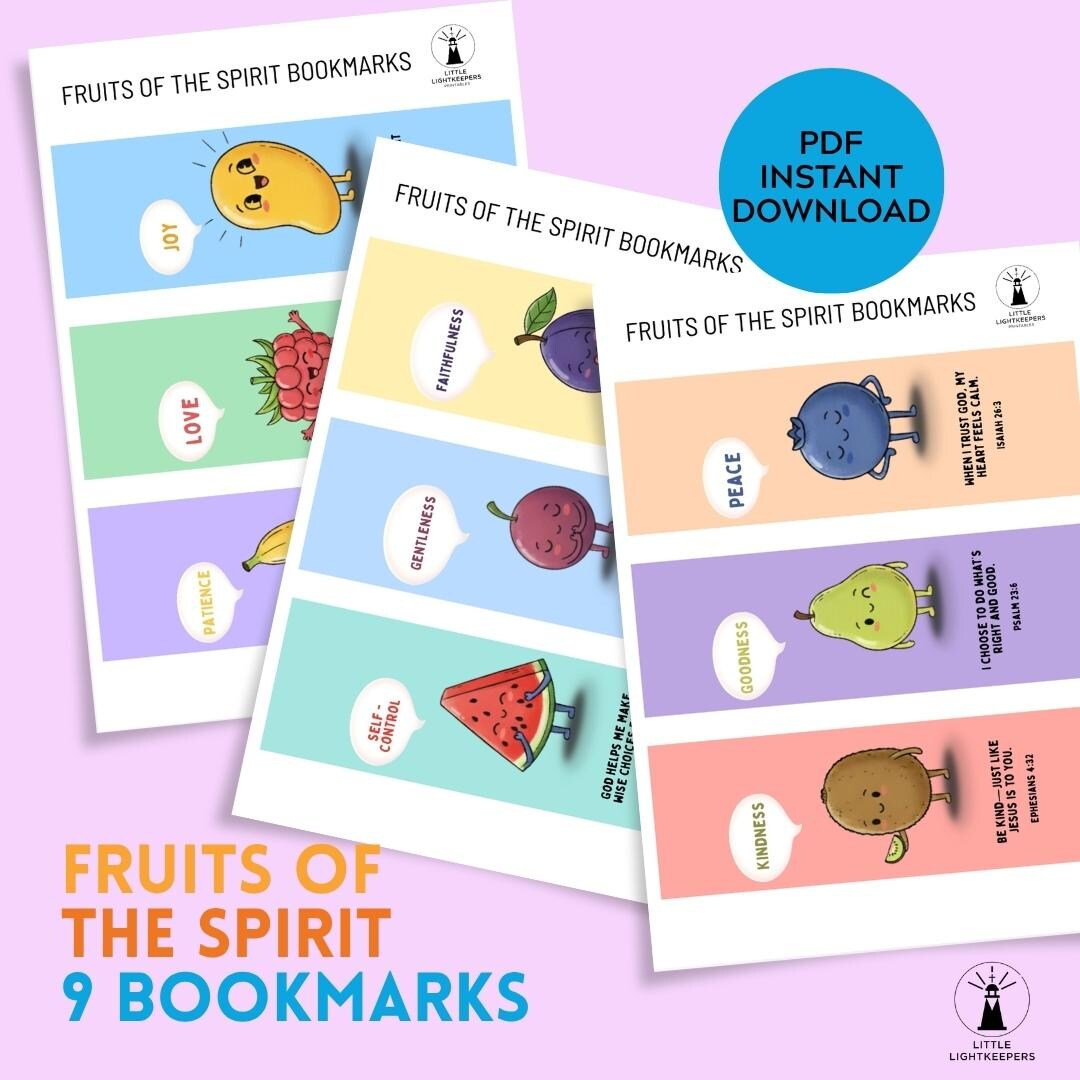 Christian Bookmarks Printable – Fruits of the Spirit for Kids | Instant ...