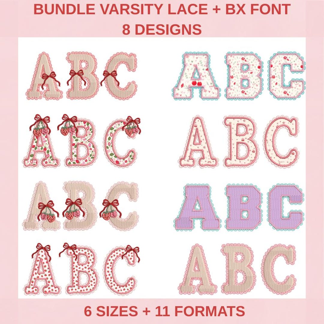 Lace Bow Applique and Fill Stitch Embroidery Font Bundle, Bow ...