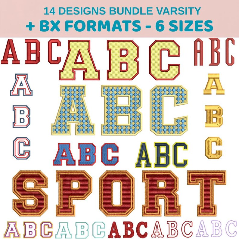 Varsity Embroidery Font Bundle, 3D Puff Collegiate Alphabet, Athletic 2 ...