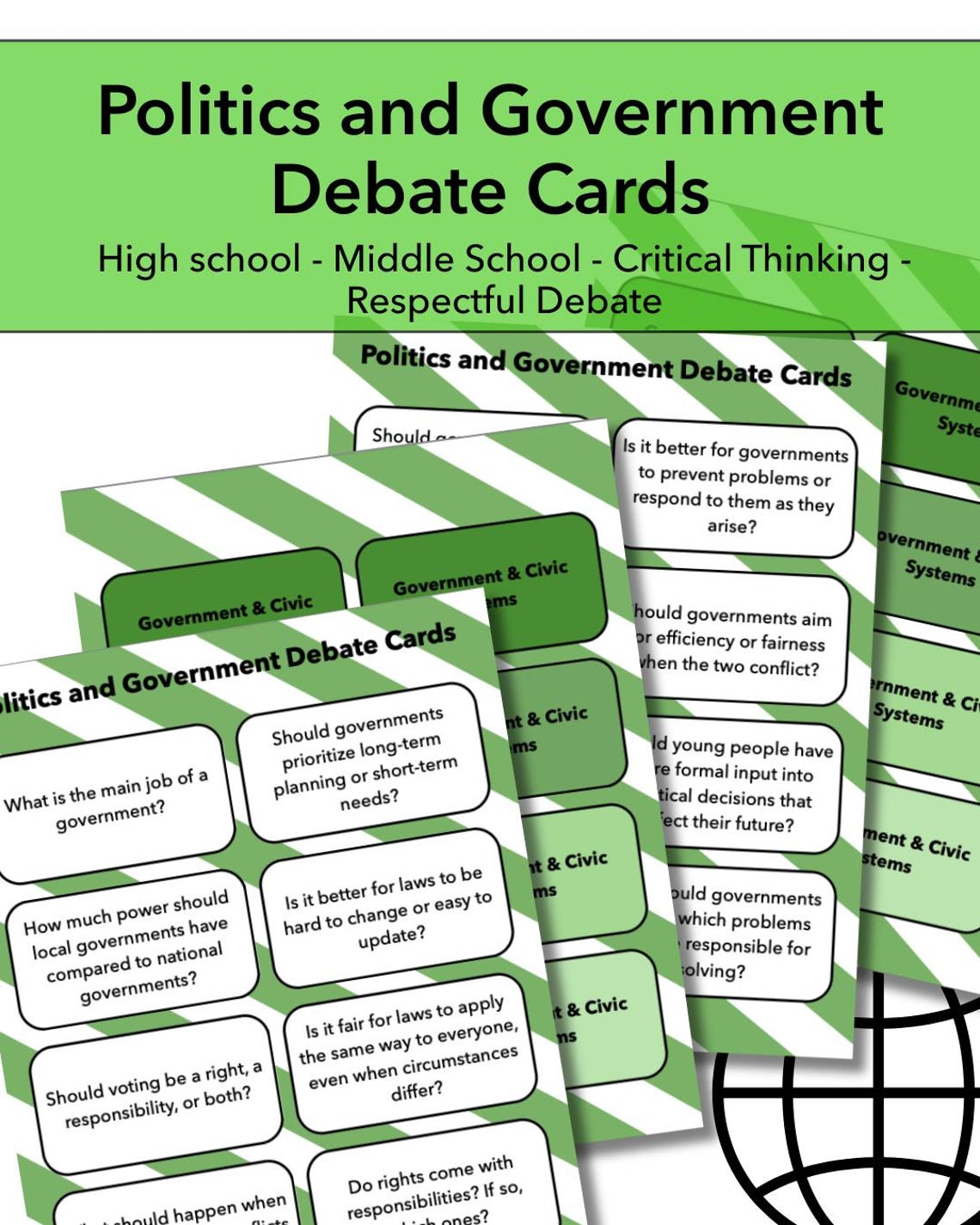 Government and Politics Debate Cards: Non-partisan - Middle and High ...