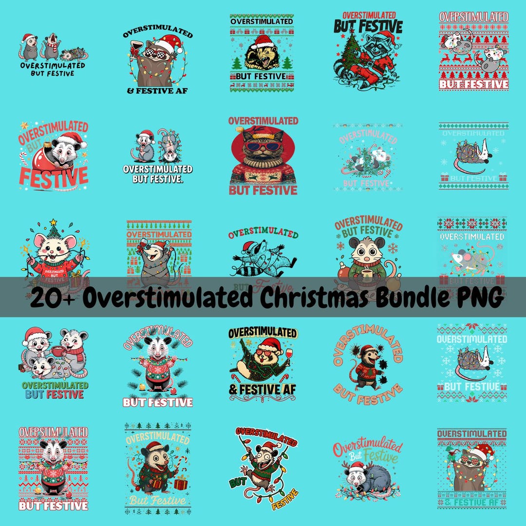 Overstimulated but Festive Possum PNG Bundle, Funny Christmas Animal ...