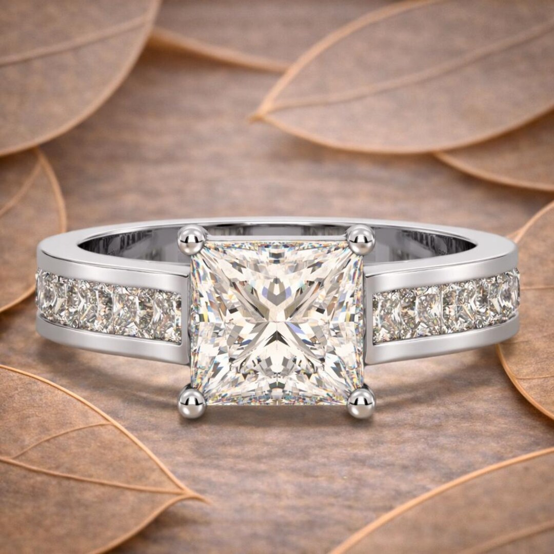 1.20ct Princess Cut Moissanite Engagement Ring – White Gold Channel Set ...