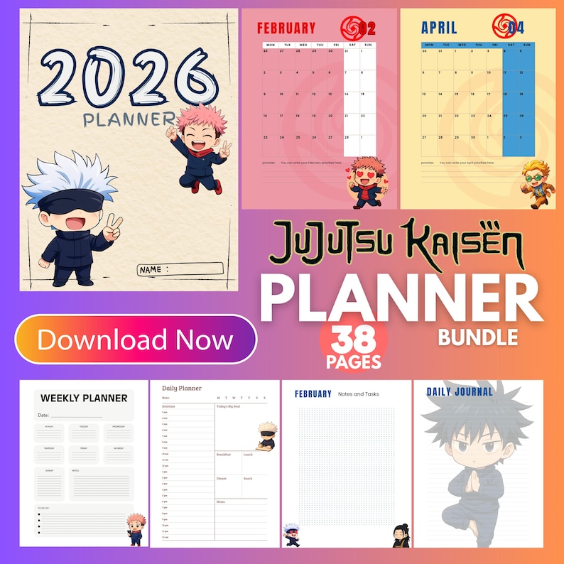 Jujutsu Kaisen Chibi 2026 Planner | Editable Template + Printable ...