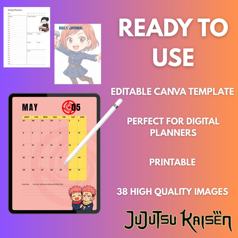 Jujutsu Kaisen Chibi 2026 Planner | Editable Template + Printable ...