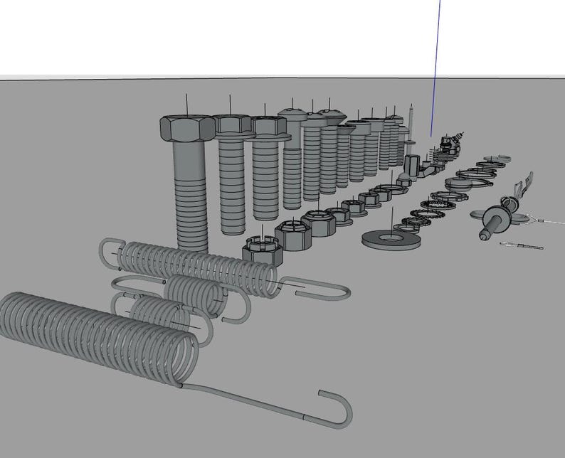 3D Mechanical Parts Model: Bolts, Nuts, Springs Bundle - Etsy