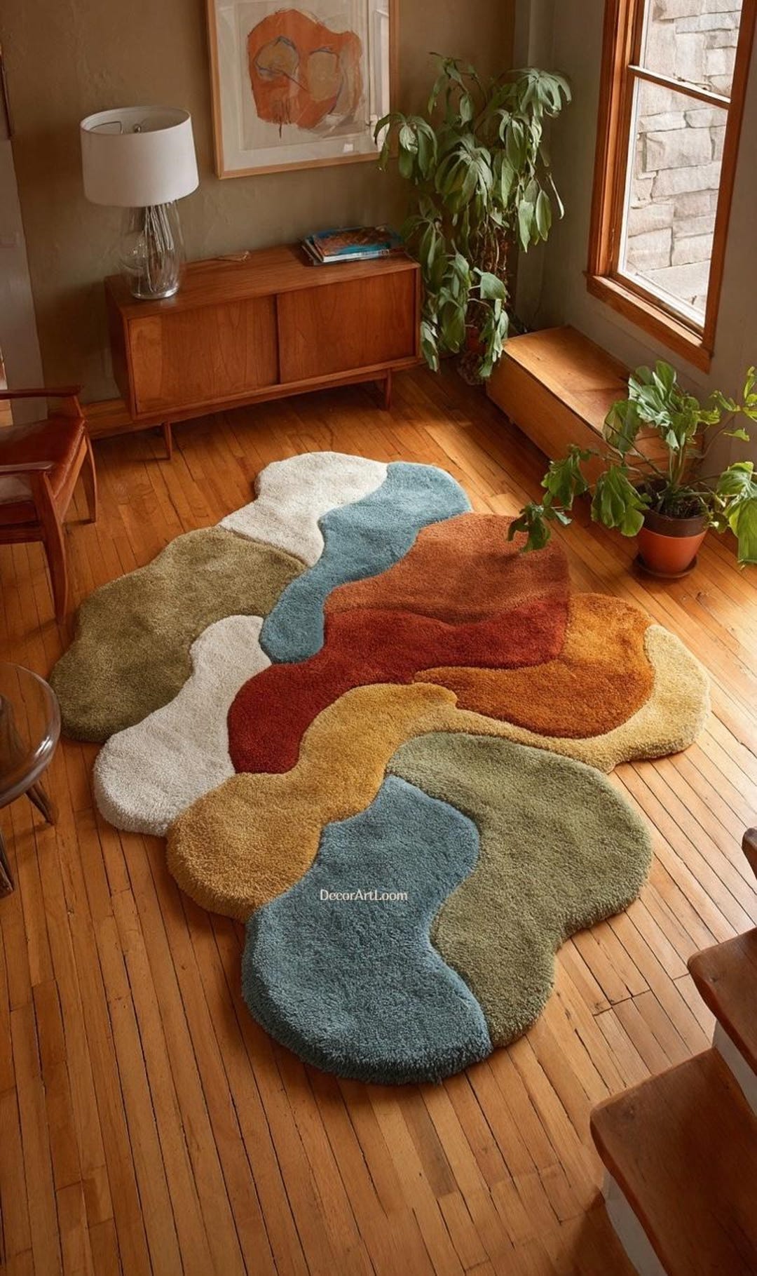 Organic Wave Shag Rug – Retro Freeform Multicolor Wool Area Rug | Mid ...