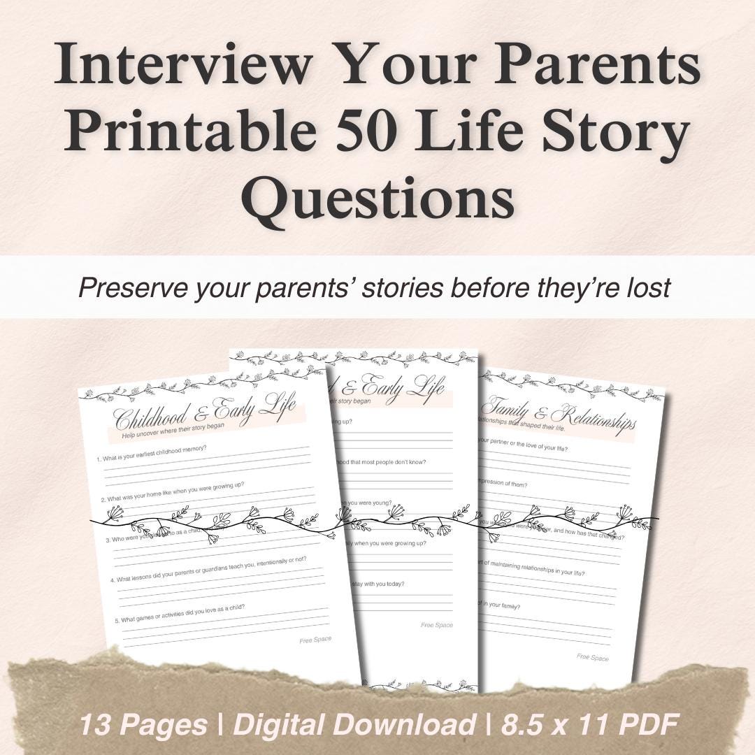 Parents Interview Questions Printable | Family Legacy (digital Download ...