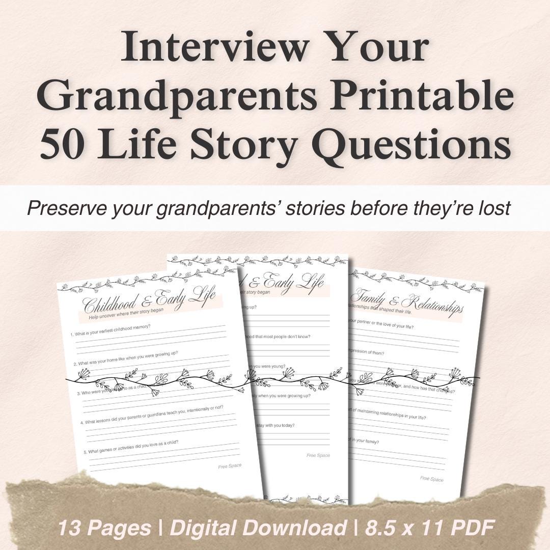 Grandparents Interview Questions Printable | Family Legacy (digital ...