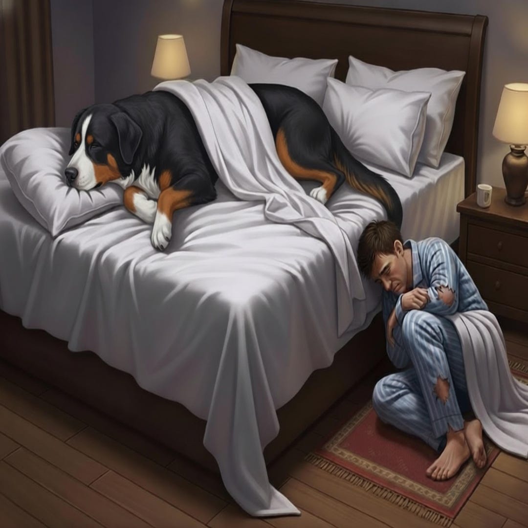 Giant Greater Swiss Mountain Dogs Take Over the Bed Art Print | Funny ...