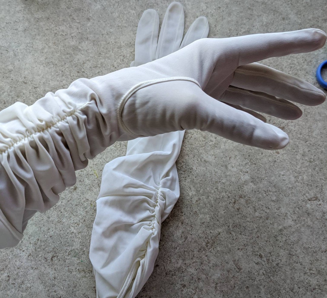 Vintage Long, White Gloves With Gathered Sides Past Wrists - Etsy