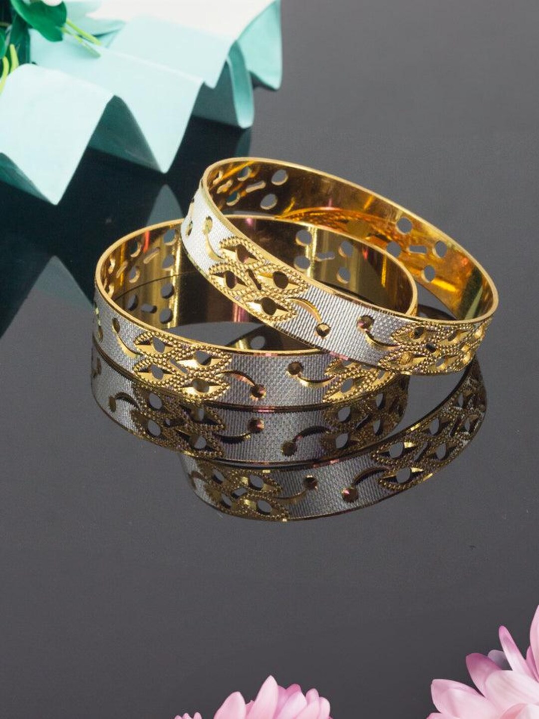 Gold-plated Rhodium Cutwork Bangle Pair - Etsy