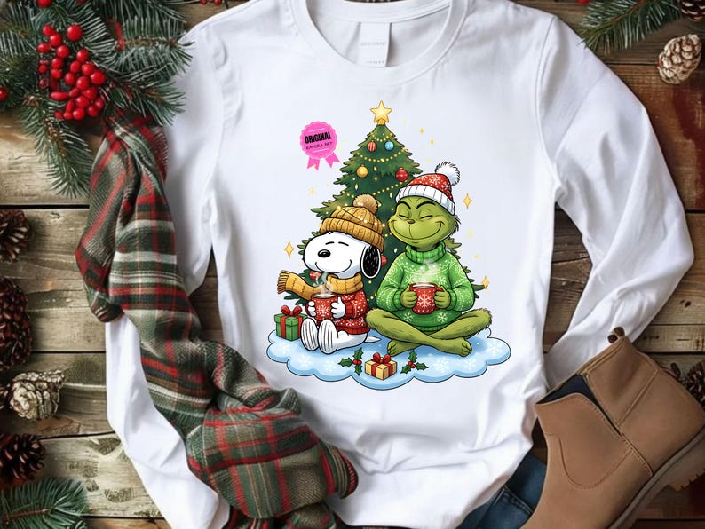 Snoopy and Grinch Christmas Tree PNG: Holiday Sweatshirt Design ...