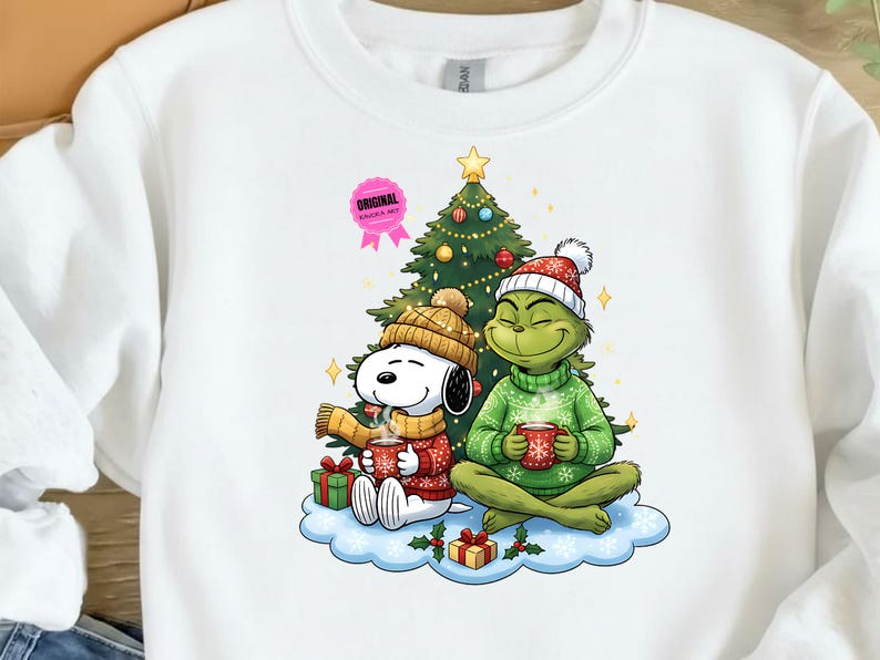 Snoopy and Grinch Christmas Tree PNG: Holiday Sweatshirt Design ...