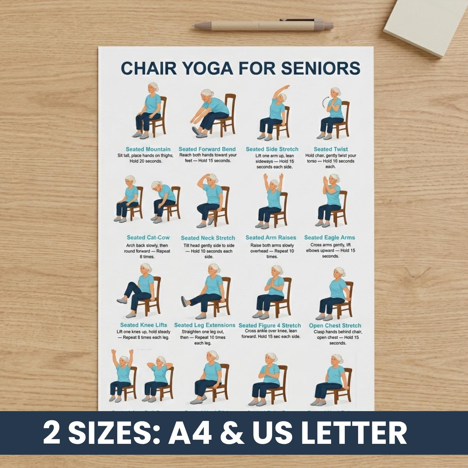Chair Yoga for Seniors | Printable Seated Chair Yoga Chart | Home Yoga ...