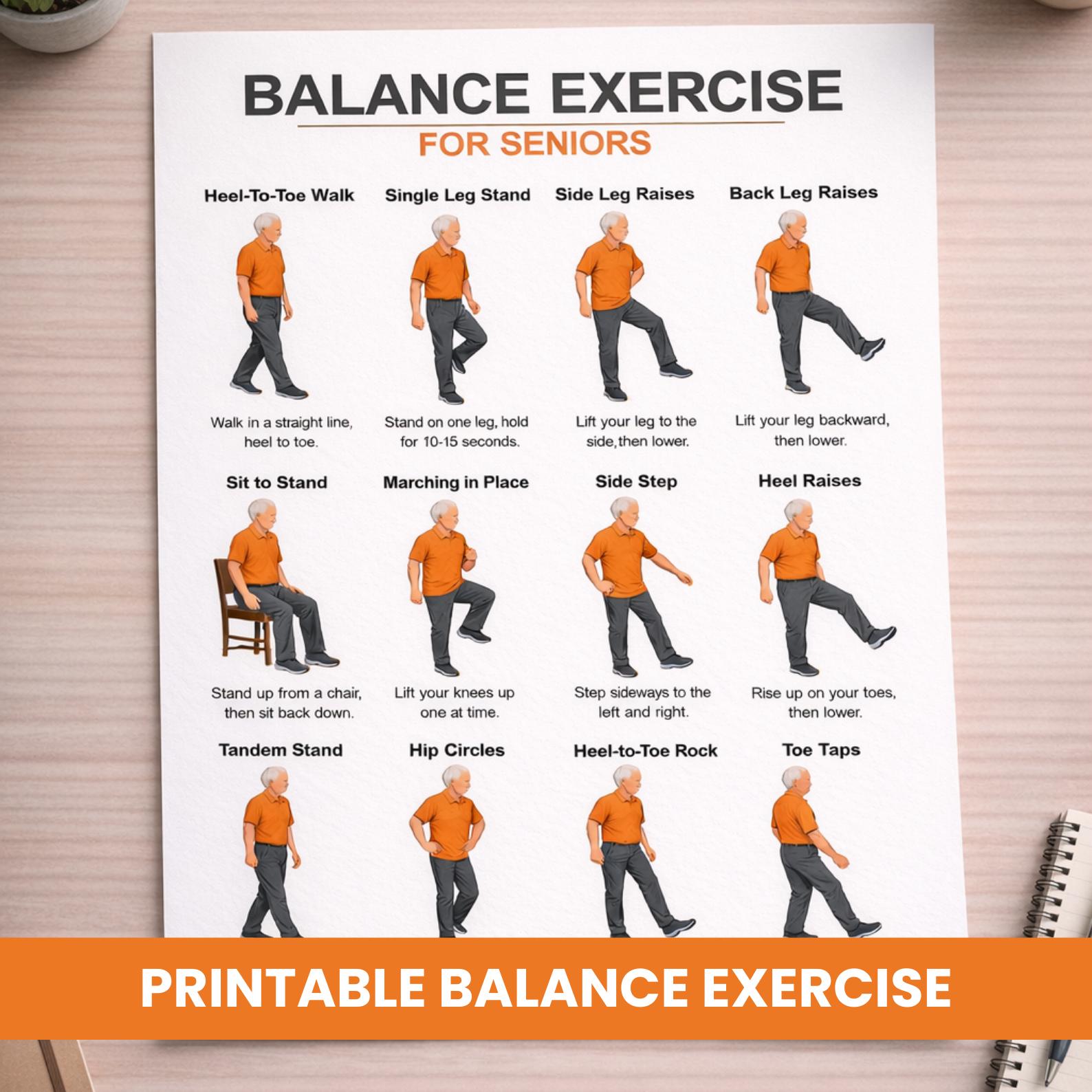 Balance Exercises for Seniors, Senior Balance Exercise Chart for Adults ...