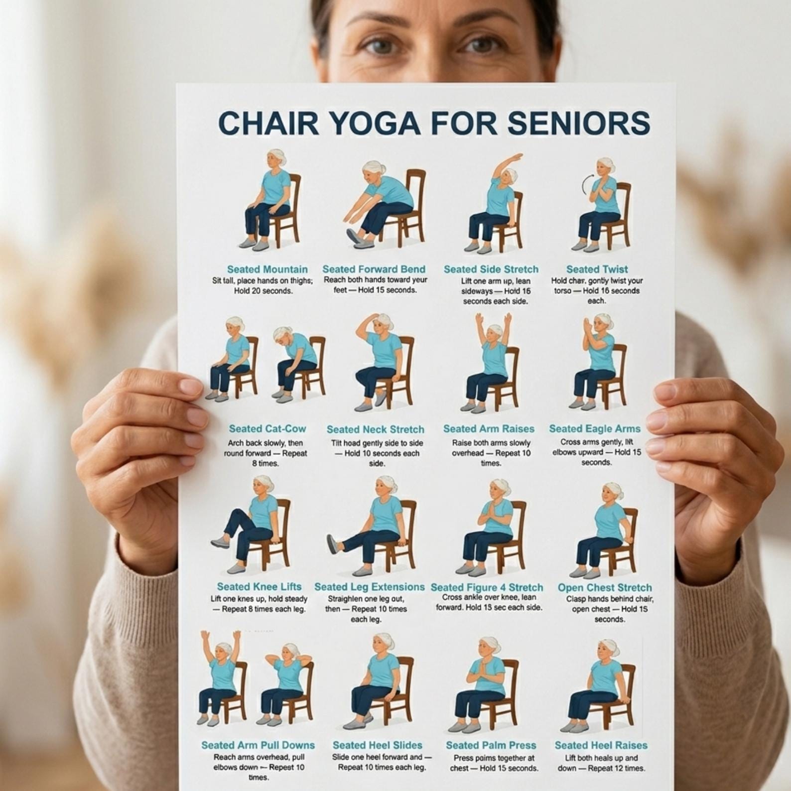Chair Yoga for Seniors | Printable Seated Chair Yoga Chart | Home Yoga ...