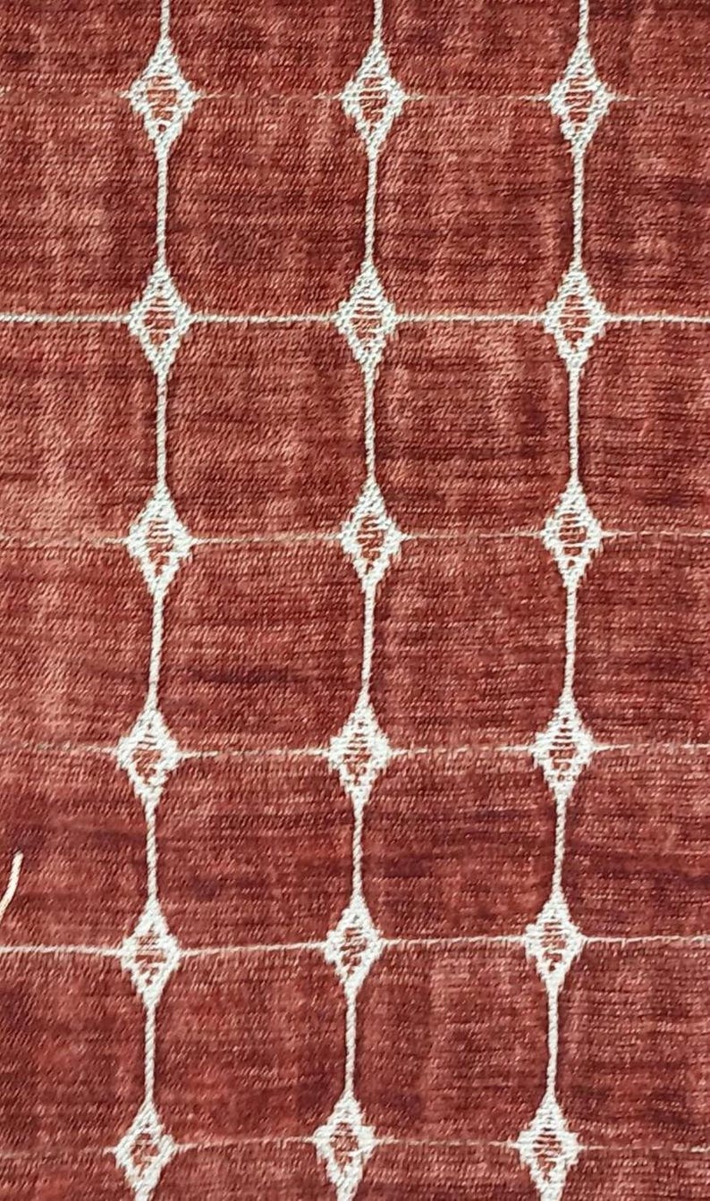 Patterned Velvet Upholstery Fabric - Squares and Diamonds in a Rusty ...