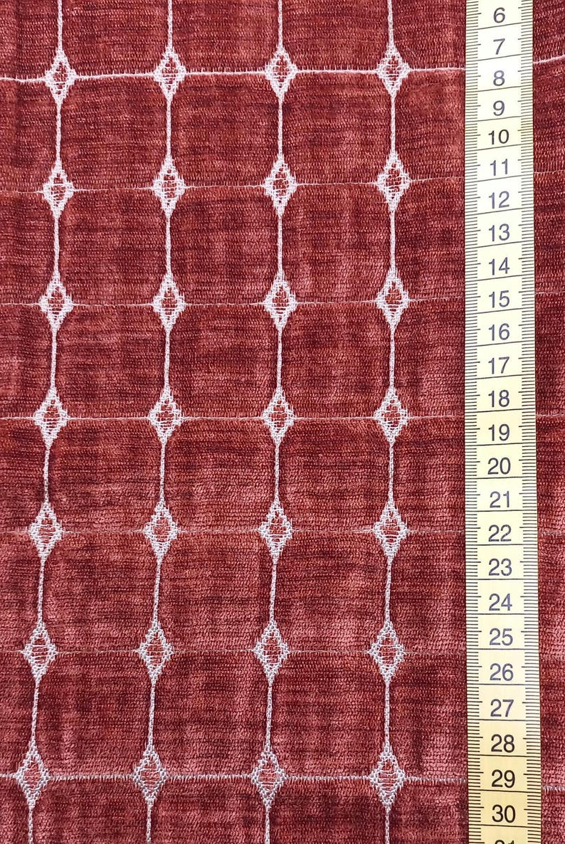 Patterned Velvet Upholstery Fabric - Squares and Diamonds in a Rusty ...