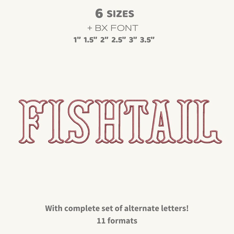 Fishtail Monogram 2 Color Embroidery Font, 6 Sizes 11 Formats + BX ...