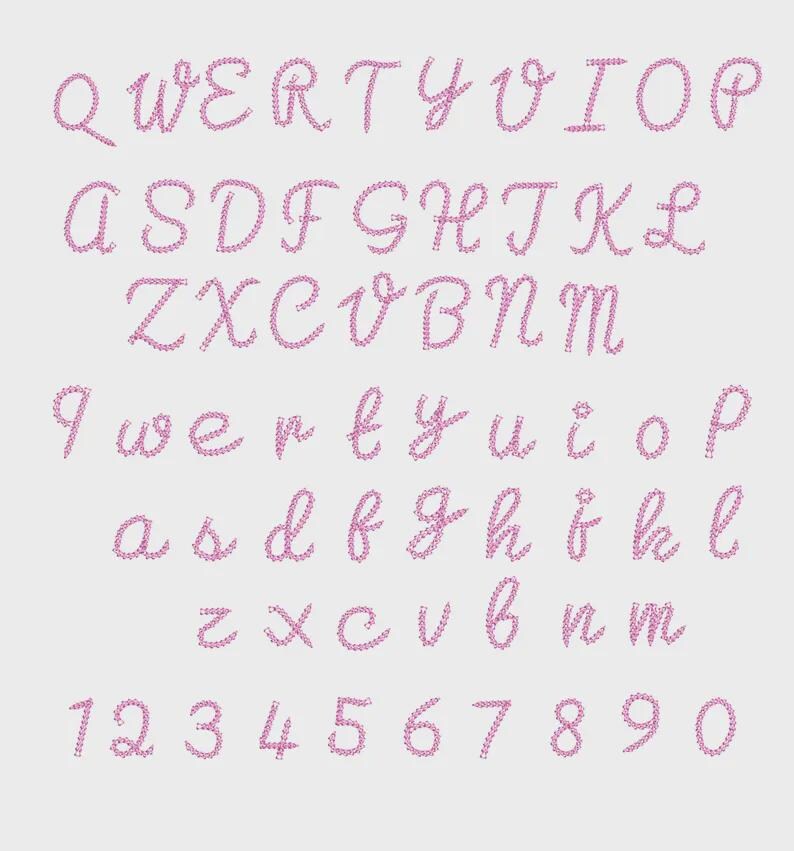 Chain Stitch Font Cursive Machine Embroidery Font, 6 Sizes Instant ...