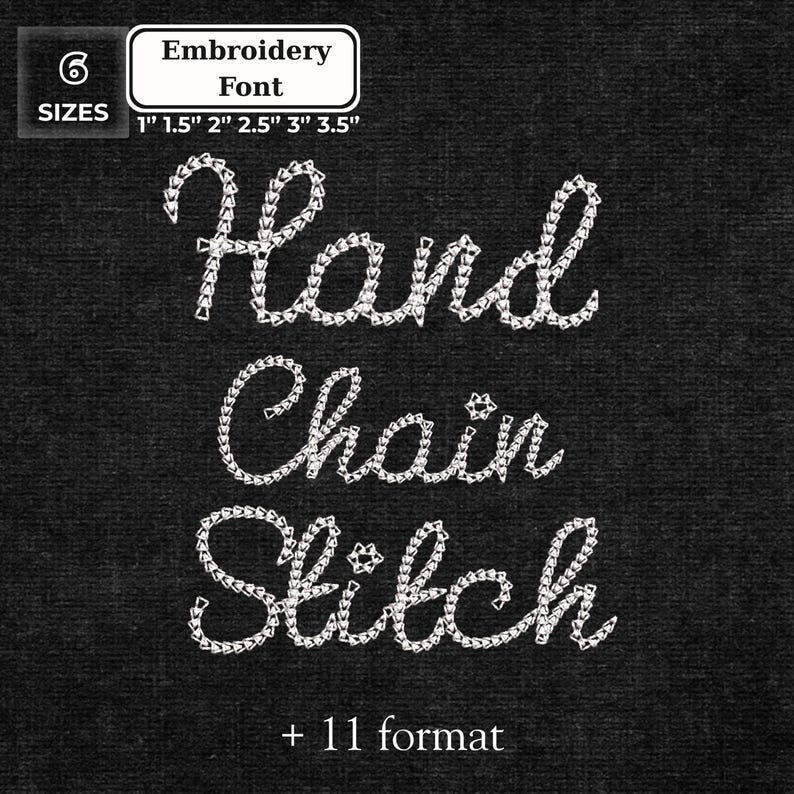 Chain Stitch Font Cursive Machine Embroidery Font, 6 Sizes Instant ...