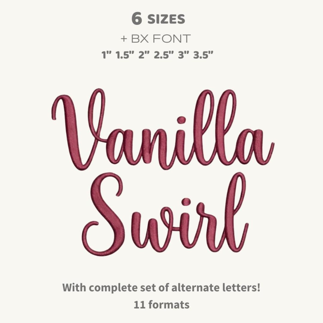 Whipped Cream Cursive Script Embroidery Font Alphabet, 6 Sizes 11 ...