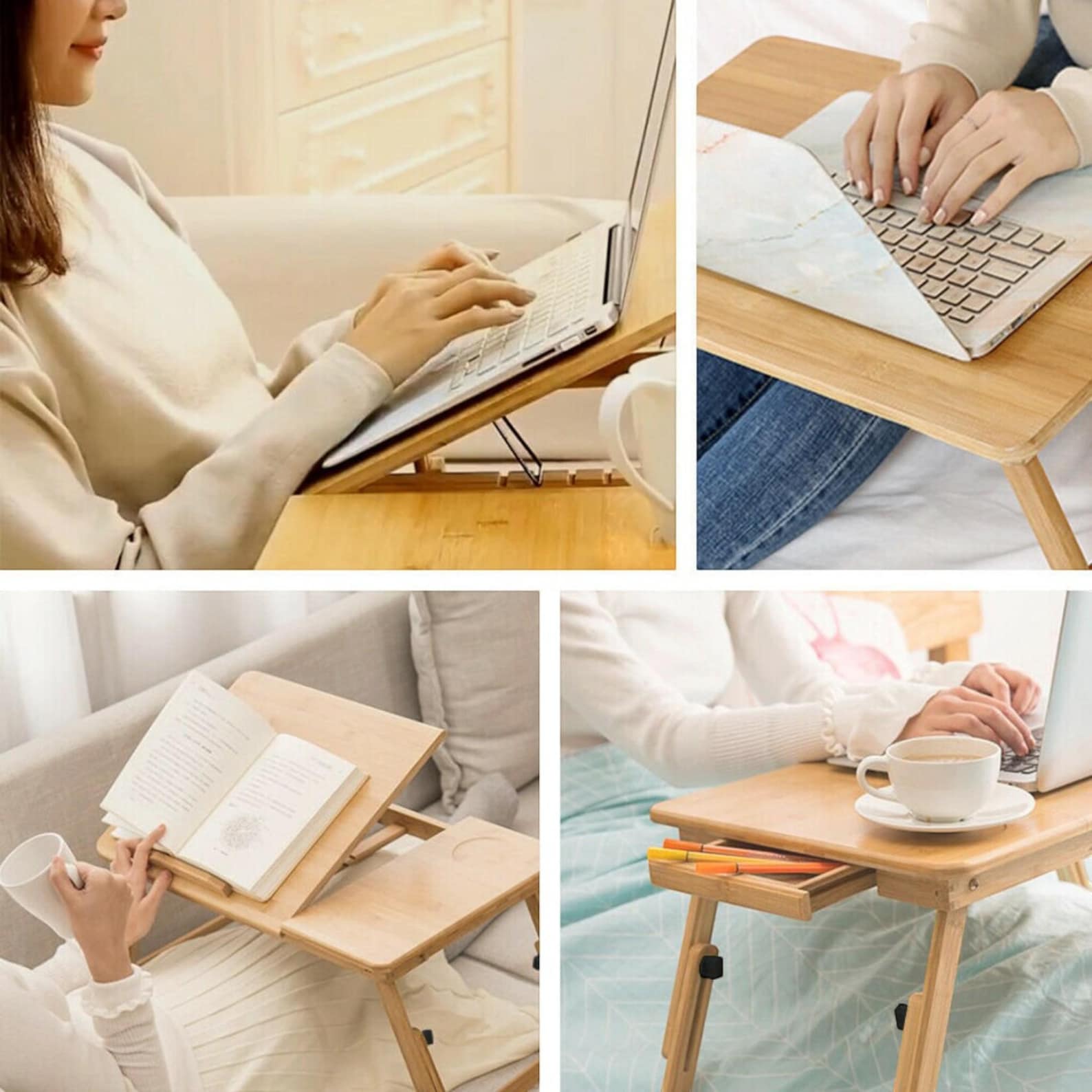 Handmade Wooden Laptop Bed Tray: Folding PC Desk With Adjustable Legs ...