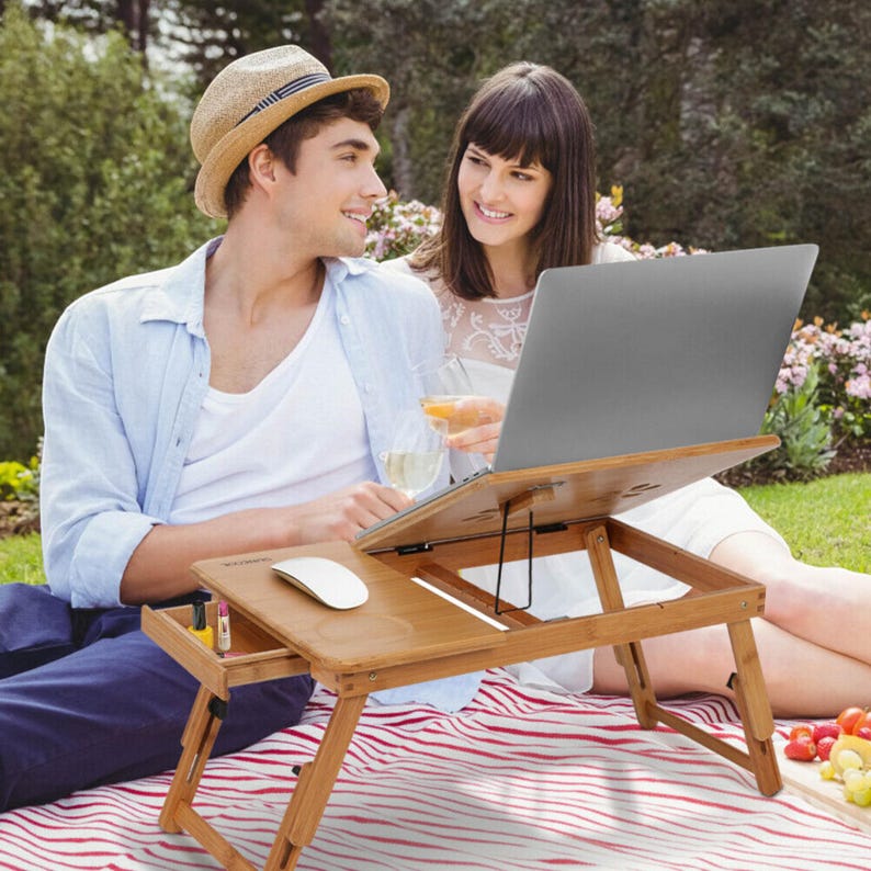 Handmade Wooden Laptop Bed Tray: Folding PC Desk With Adjustable Legs ...