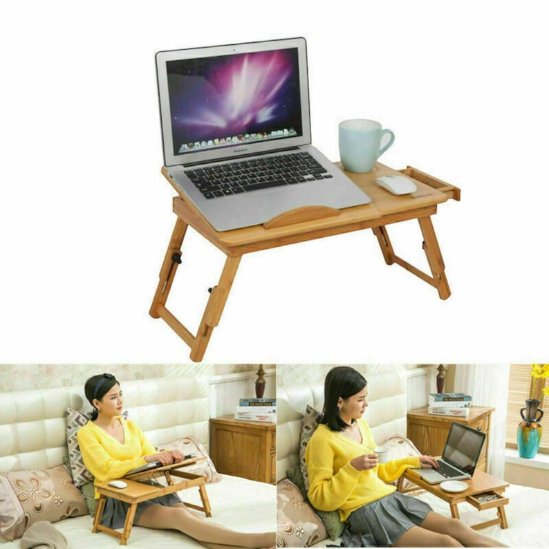Handmade Wooden Laptop Bed Tray: Folding PC Desk With Adjustable Legs ...