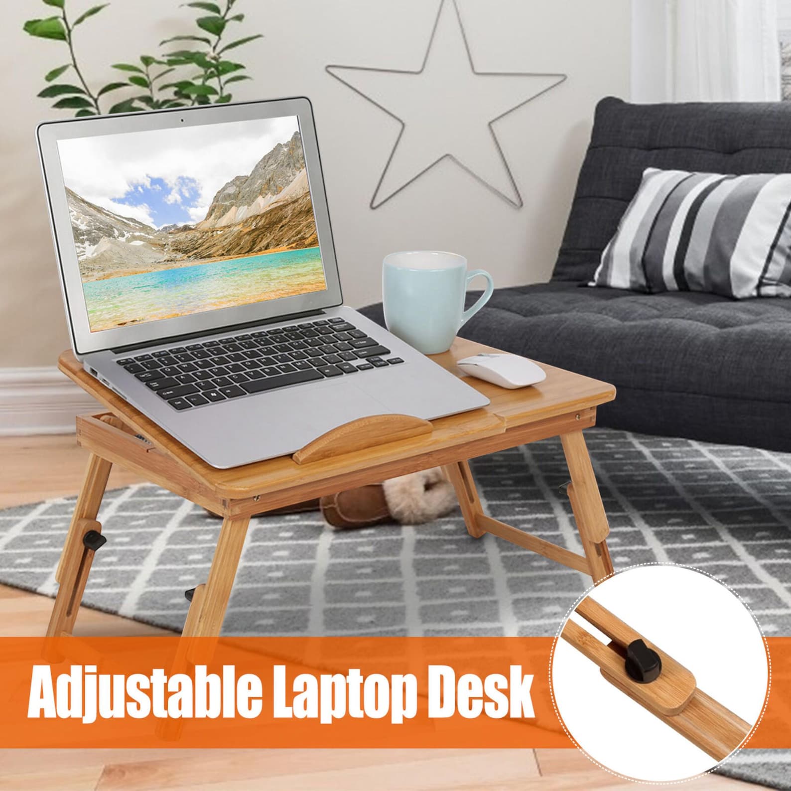 Handmade Wooden Laptop Bed Tray: Folding PC Desk With Adjustable Legs ...