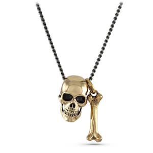 Human Skull & Bone Necklace - Bronze Skull and Bone Pendant - Etsy