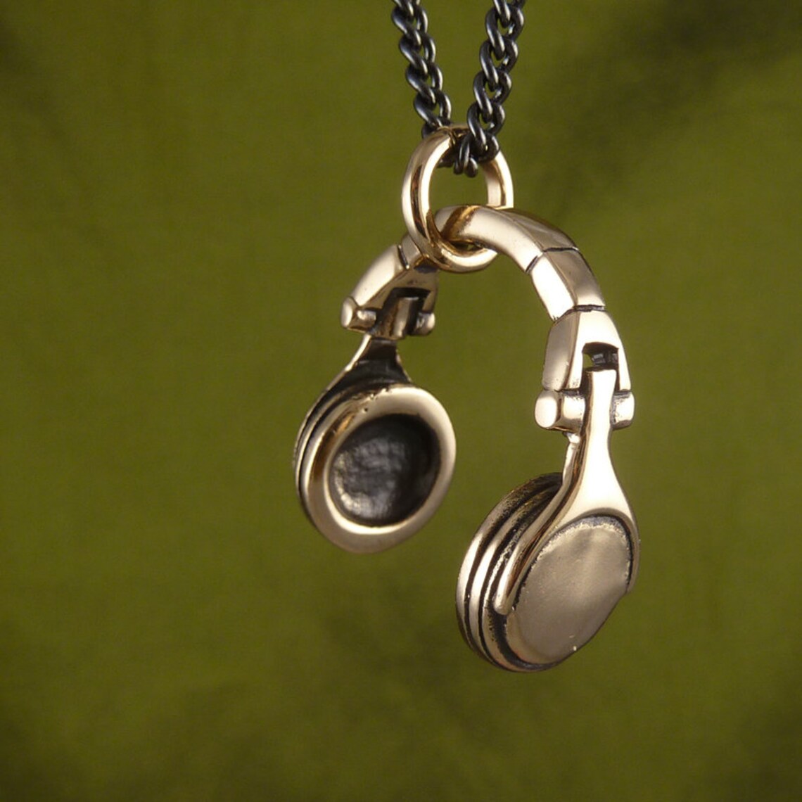 Headphones Necklace Bronze Headphone Pendant DJ Necklace | Etsy