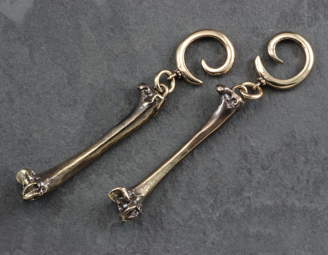 Femur Bone Ear Weights - Bronze Raven Femur Gauged Earrings - Femur ...