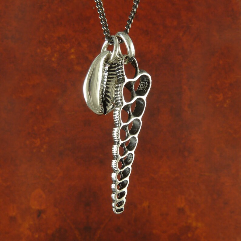 Silver Shell Necklace Antique Silver Spiral Shell and Cowrie - Etsy