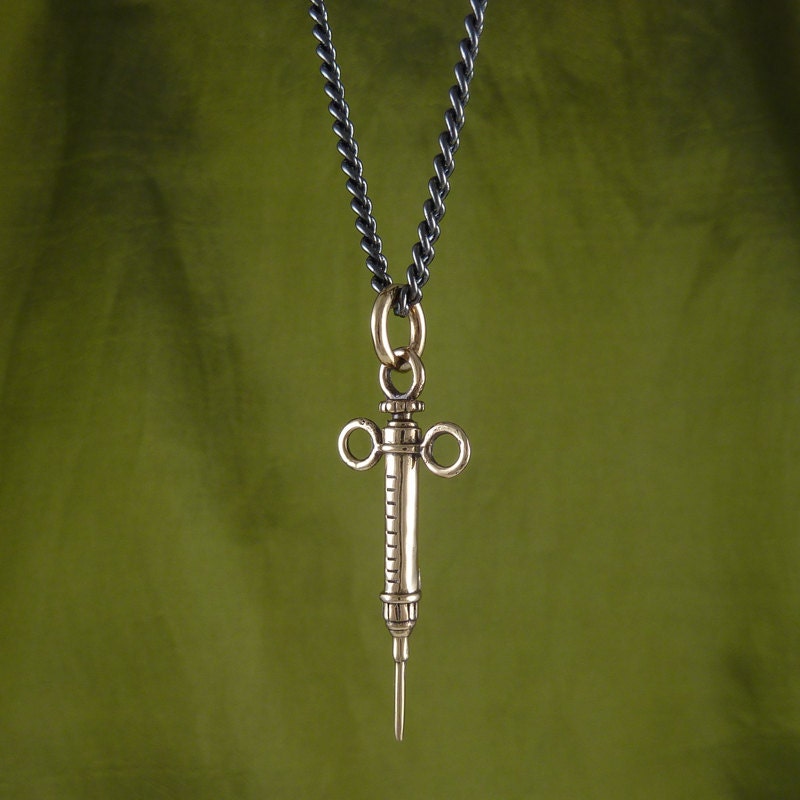 Syringe Necklace - Bronze Syringe Pendant - Etsy