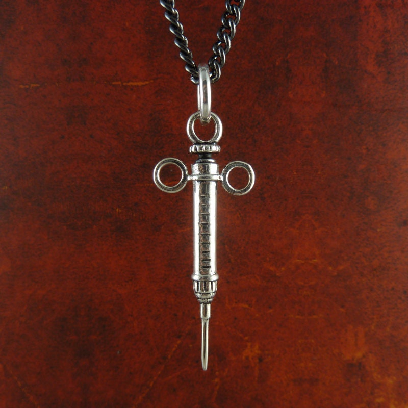 Syringe Necklace - Antique Silver Syringe Pendant - Nurse Jewelry - Etsy