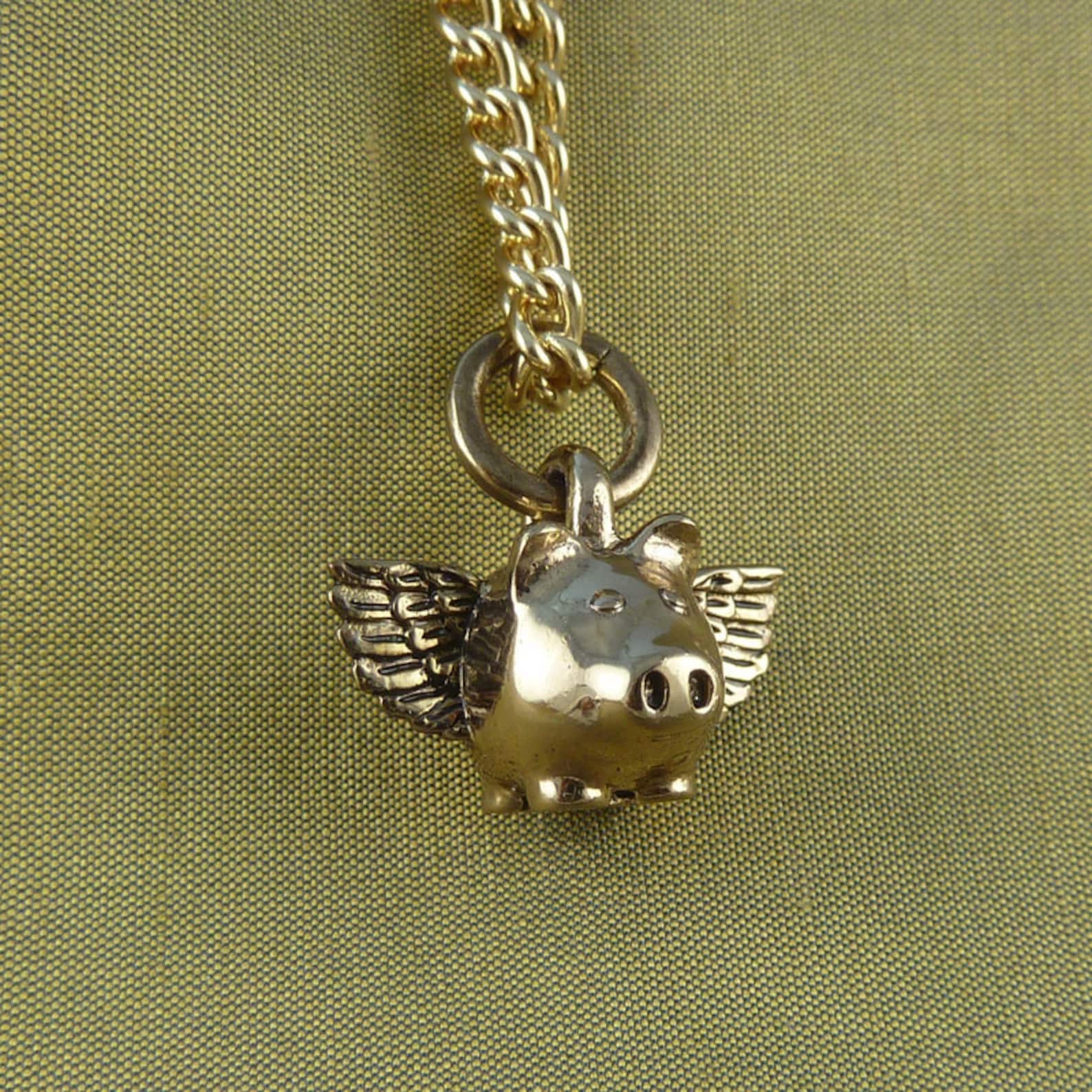 Flying Pig Necklace Bronze Small Flying Pig Pendant the - Etsy