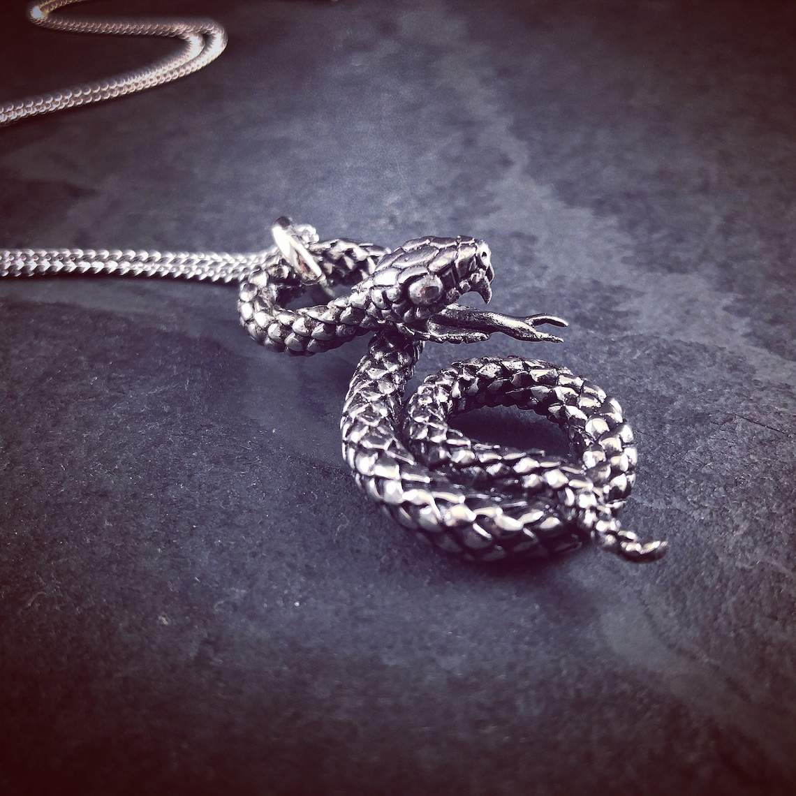 Snake Necklace Antique Silver Coiled Snake Pendant Spiral - Etsy