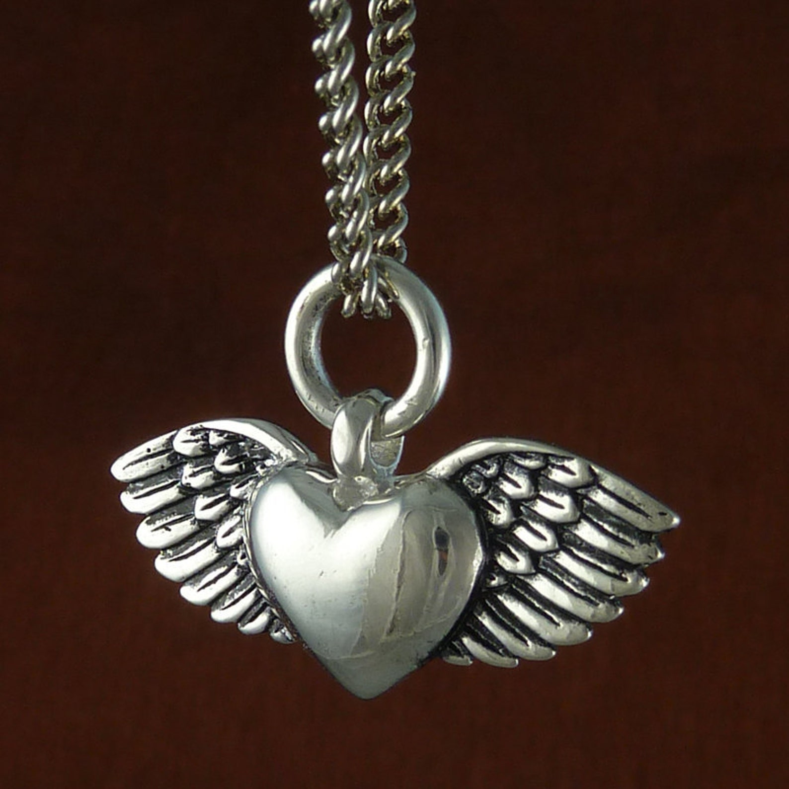 Flying Heart Necklace Antique Silver Winged Heart Pendant - Etsy