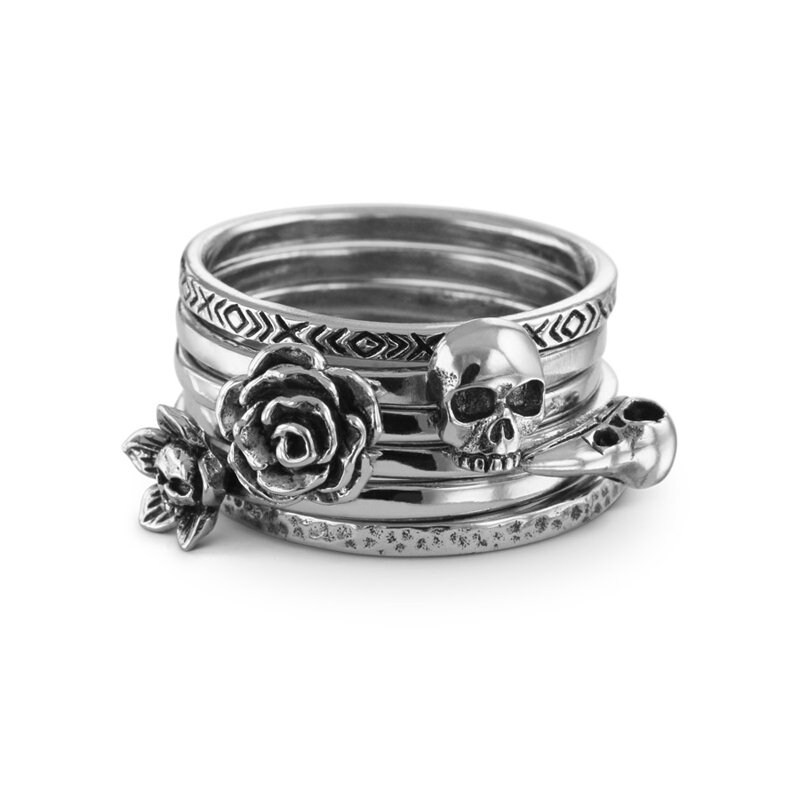 Skull Stacking Ring Antique Silver Tiny Skull Stacking Ring | Etsy