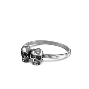Double Skull Stacking Ring - Antique Silver Two Skull Stackable Ring - Etsy