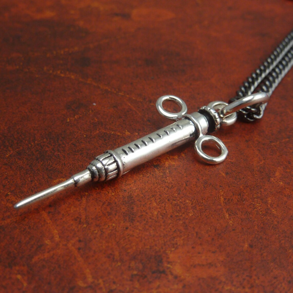 Syringe Necklace Antique Silver Syringe Pendant Nurse - Etsy