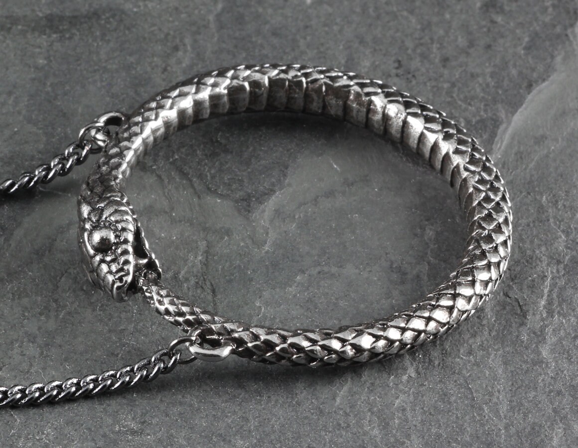 Ouroboros Necklace - Antique Silver Ouroboros Pendant - Snake Necklace ...